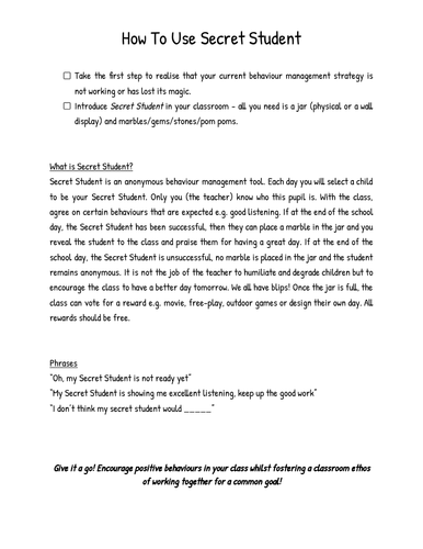 Secret Student Display Poster Neutral and Guidance | Teaching Resources