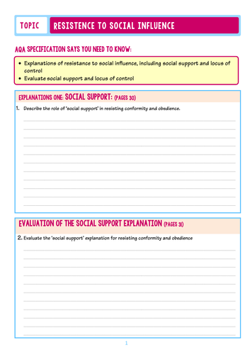 AQA Psychology: Resistance to Social Influence | Teaching Resources