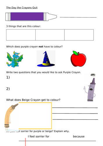 The Day the Crayons Quit - various resources to support | Teaching ...
