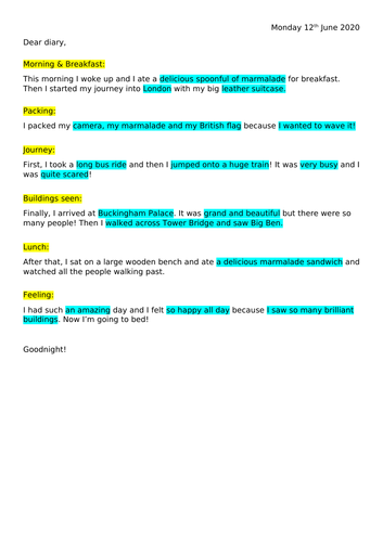 Y1/2 Paddington Diary Recount - Talk For Writing Unit | Teaching Resources