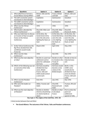 Cold War QUIZ- Early tensions 1941-48 | Teaching Resources