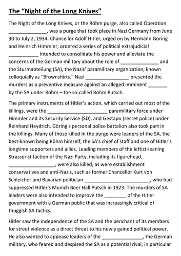 The “Night of the Long Knives” cloze activity | Teaching Resources