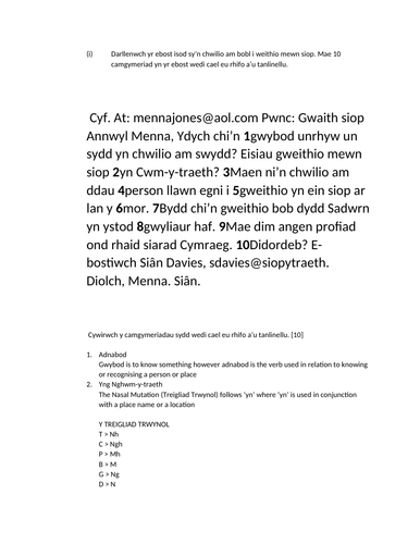 Second Language Welsh A level example exam questions with answers ...