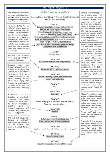 The Tempest Act 2 Scene 1 Fully Annotated | Teaching Resources