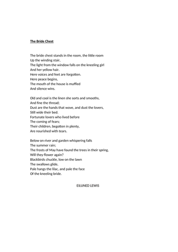 WJEC Welsh Writers - Poetry Comparison NEA Preparation for 'My Box ...