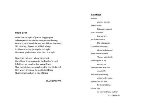 WJEC Welsh Writers - Poetry Comparison NEA Preparation for 'My Box ...