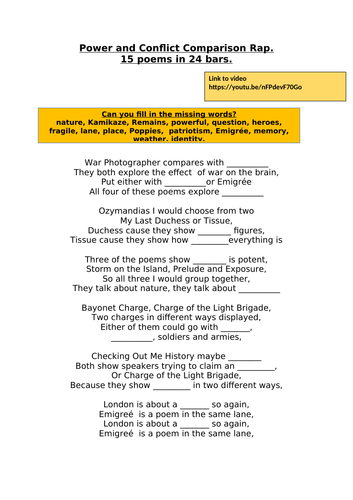 Power and Conflict Comparison Rap | Teaching Resources