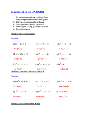 Quadratics all in one! | Teaching Resources