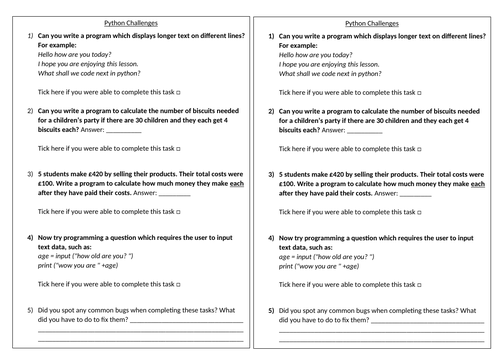Basic python activities | Teaching Resources