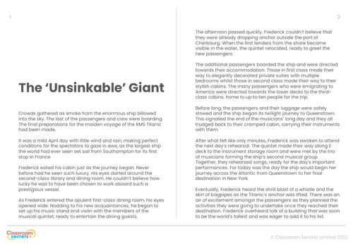 Year 4 Reading Skills - The 'Unsinkable' Giant | Teaching Resources