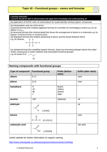 Functional groups - names and formulae OCR AS Chemistry | Teaching ...