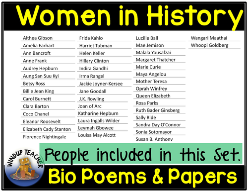Women in History Month Biography Poem Activity and Writing Papers ...