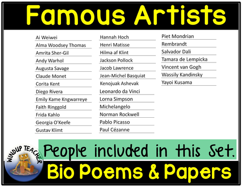 Famous Artists Biography Poem Activity and Writing Papers | Teaching ...