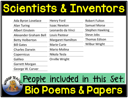 Scientists and Inventors Biography Poem Activity and Writing Papers ...