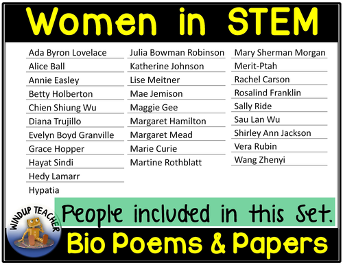 Women in STEM Biography Poem Activity and Writing Papers | Teaching ...