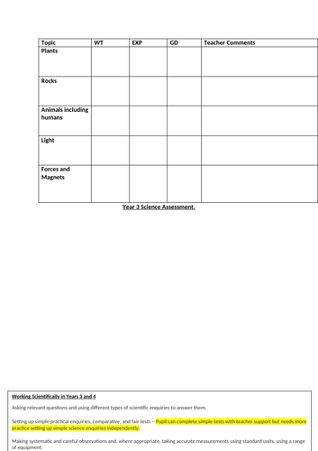 Science Assessment Tracking Sheets | Teaching Resources
