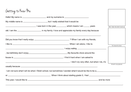 Getting to Know Me Introductory Activity | Teaching Resources