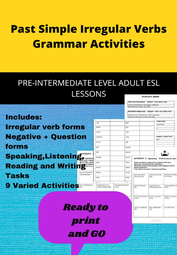 Past Tense Irregular verbs for Adult ESL students | Teaching Resources