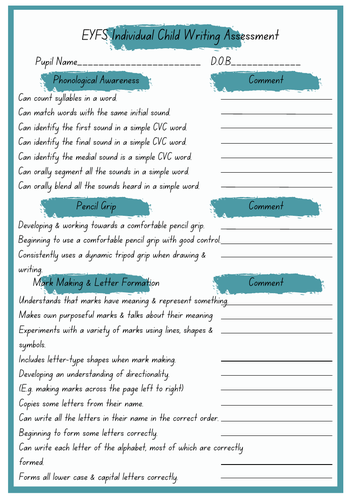 EYFS Individual Child Writing Assessment | Teaching Resources