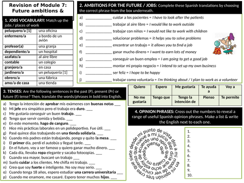 Viva GCSE Module 7: Work / Future Ambitions Revision Worksheet ...