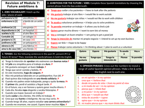 Viva GCSE Module 7: Work / Future Ambitions Revision Worksheet ...