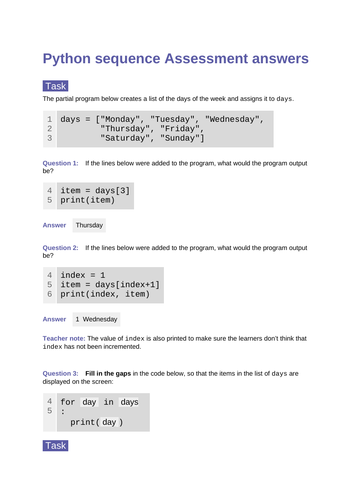 Python Assessment Teaching Resources 