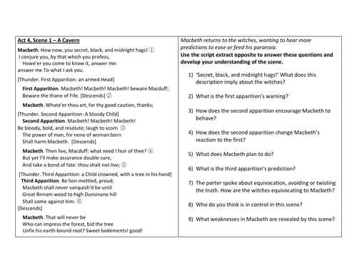 Macbeth Comprehension Worksheets - Act 4&5 | Teaching Resources
