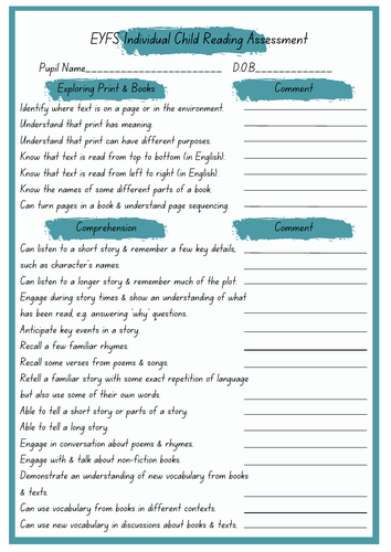 EYFS Individual Child Reading Assessment | Teaching Resources