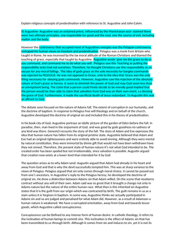 Explain religious concepts of predestination with reference to St ...