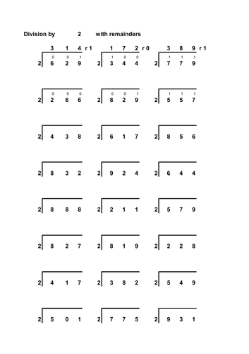 Division by single digit with remainders | Teaching Resources