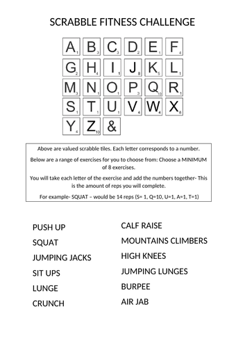 Fitness Scrabble | Teaching Resources