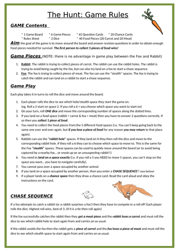 The Hunt (Ecology Board Game) | Teaching Resources