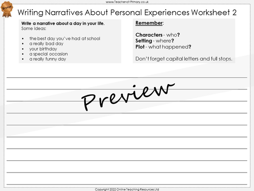 Writing Narratives About Personal Experiences - Year 2 | Teaching Resources