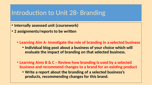 BTEC Level 3 Business Unit 28 Branding LA A | Teaching Resources