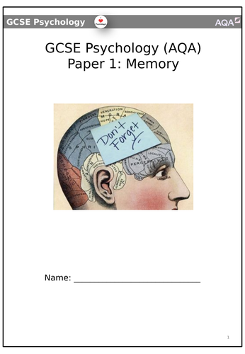 AQA GCSE Psychology: Memory Workbook/Booklet | Teaching Resources