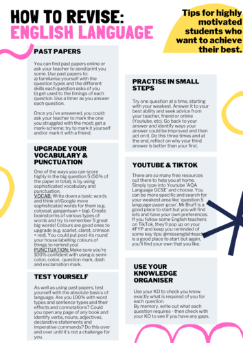 How to revise english language gcse tips | Teaching Resources