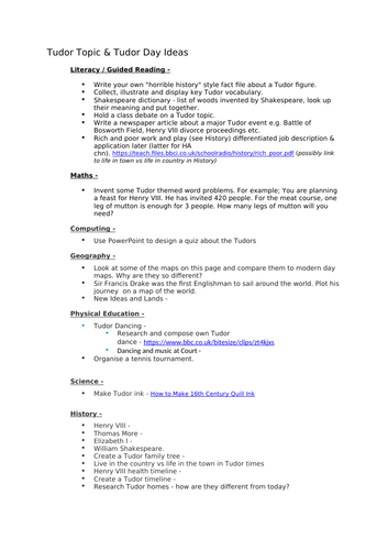 KS2 Tudor Topic Ideas | Teaching Resources