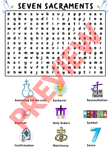 Catholic Religion: Severn Sacraments Word Search Activity | Teaching ...