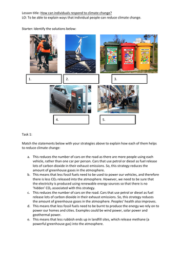 Climate Change Responses Worksheet | Teaching Resources