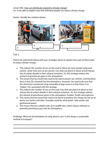 Climate Change Responses Worksheet | Teaching Resources