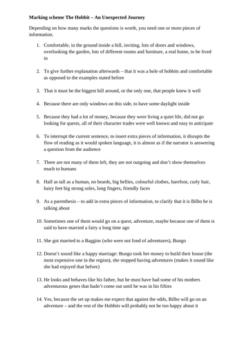 The Hobbit Chapter 1 reading comprehension | Teaching Resources