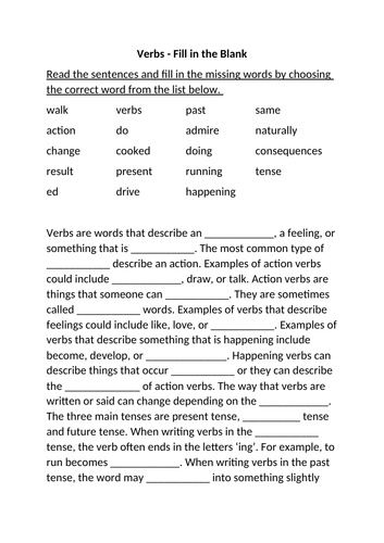 Verbs Worksheet Pack | Teaching Resources