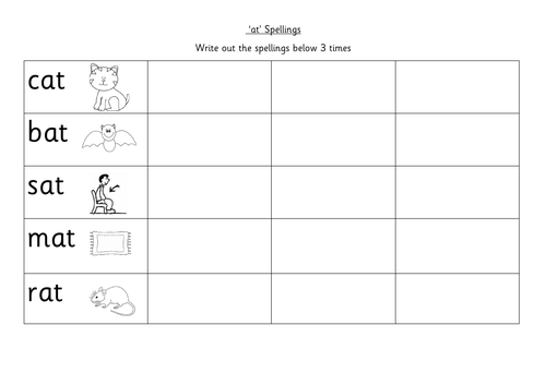 'at' Spellings and Phonics Worksheets | Teaching Resources