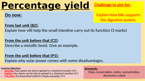 C3 - Percentage yield | Teaching Resources