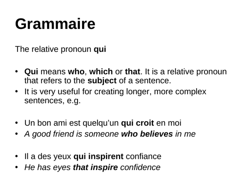 Relative Pronoun "Qui" | Teaching Resources