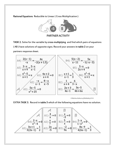 Rational Equations Reducible to Linear - Partner Activity | Teaching ...