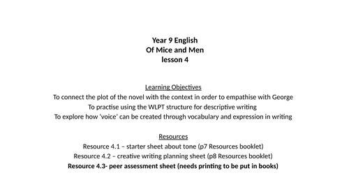 Of Mice and Men SoL | Teaching Resources