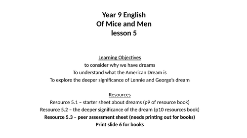 Of Mice and Men SoL | Teaching Resources