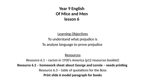 Of Mice and Men SoL | Teaching Resources