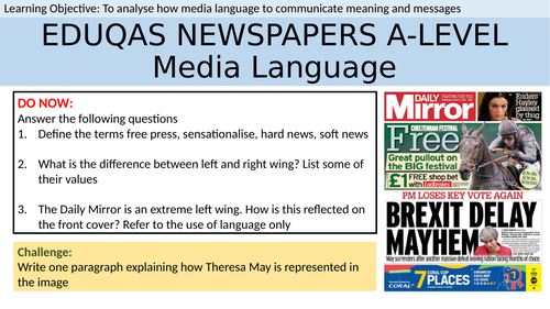 EDUQAS A-LEVEL Media Studies Newspapers | Teaching Resources